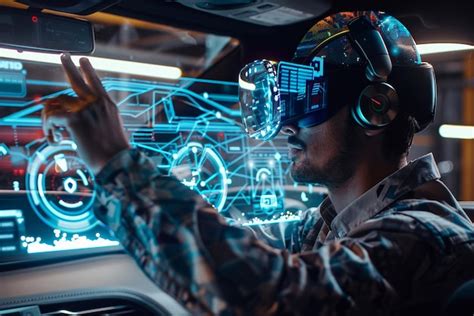 Young Adult Male Engineer Using Futuristic Augmented Reality Interface Premium Ai Generated Image