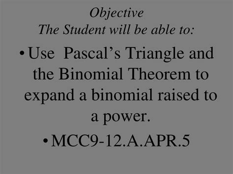 PPT Binomial Theorem And Pascals Triangle PowerPoint Presentation ID