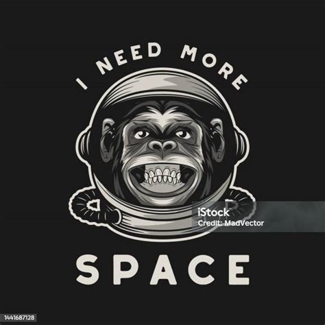 더 많은 공간이 필요합니다 웃는 침팬지 원숭이와 함께 벡터 타이포그래피 인용문 우주 비행사 헬멧 재미있는 원숭이 벽 예술 티셔츠 인쇄 포스터를 위한 우주인 디자인 만화