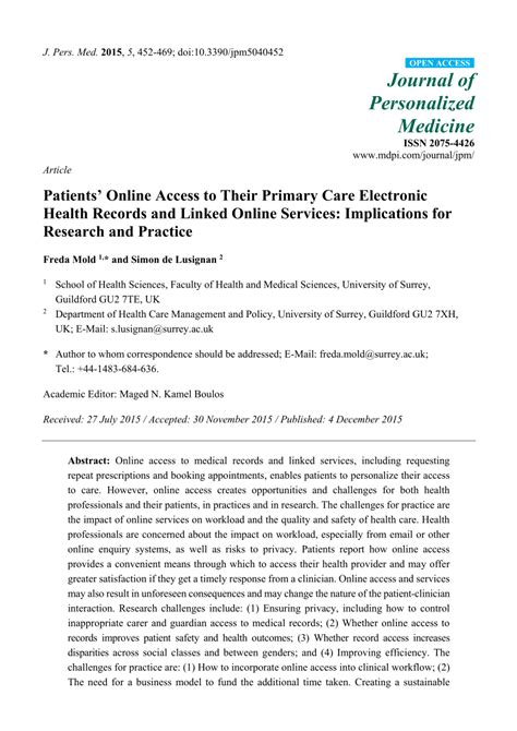 Pdf Patients Online Access To Their Primary Care Electronic Health Records And Linked Online