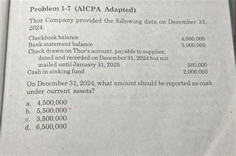 Problem AICPA Adapted Thor Company StudyX