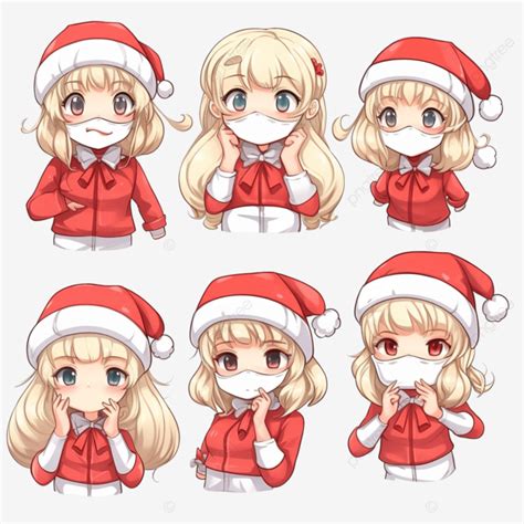 애니메이션 표현 세트 크리스마스 의상과 의료용 마스크를 쓴 귀여운 만화 블론디 애니메이션 얼굴 캐릭터 얼굴 Png 일러스트 및 이미지 에 대한 무료 다운로드 Pngtree