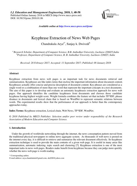 Pdf Keyphrase Extraction Of News Web Pages