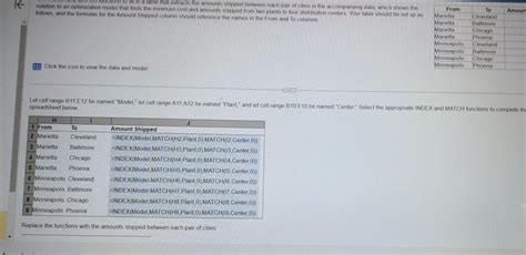 Solved Use Index And Match Functions To Fill In A Table That