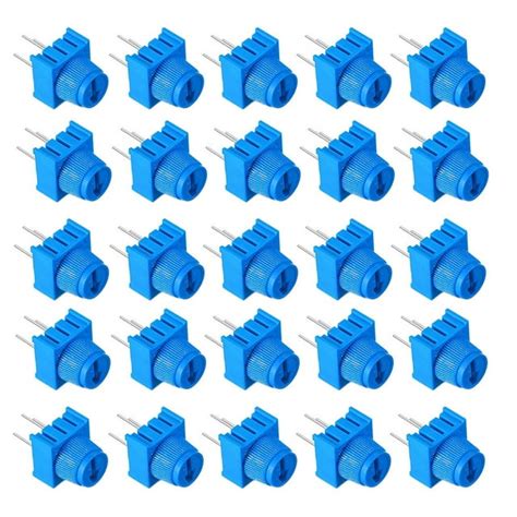 Btoer 20pcs 1k 10k 50k 100k Ohm Trim Potentiometer With Blue Knob Variable Resistors 10k