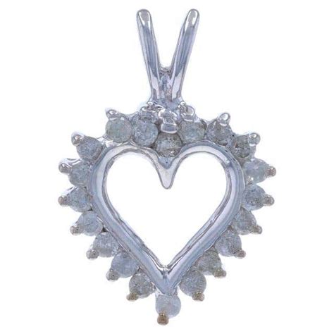 10k White Gold Heart Key Pendant With Sparkling Diamonds For Sale At