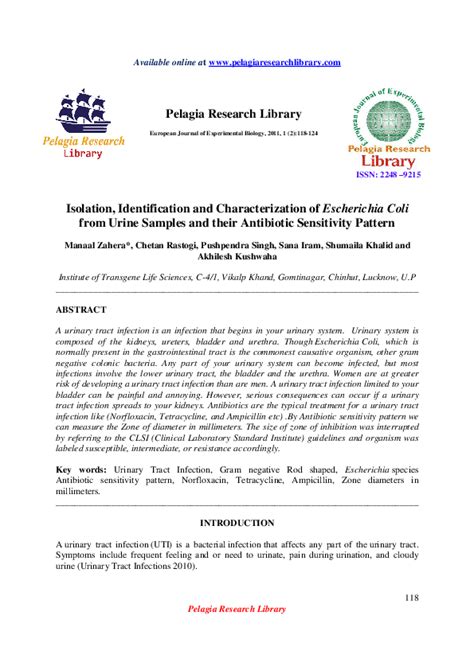 Pdf Isolation Identification And Characterization Of Escherichia Coli From Urine Samples And