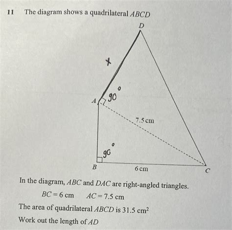 Solved 11 The Diagram Shows A Quadrilateral Abcd In The Diagram Abc And Dac Are Right Angled
