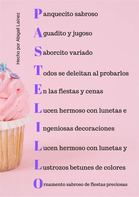 Acróstico Pastelillo Acrosticos Poemas Acrósticos Caligramas Faciles