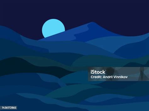 달과 함께 밤 겨울 산 풍경 평평한 스타일의 전나무 나무가있는 산 풍경 눈 덮인 언덕의 전망 포스터 여행사 및 판촉 품목을위한 디자인 벡터 일러스트 레이 션 겨울에 대한