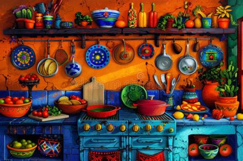 A Colorful Mexican Kitchen With A Cook Making Generated By Ai Stock