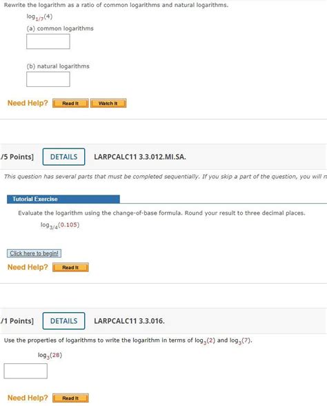 Solved Rewrite The Logarithm As A Ratio Of Common Logarithms