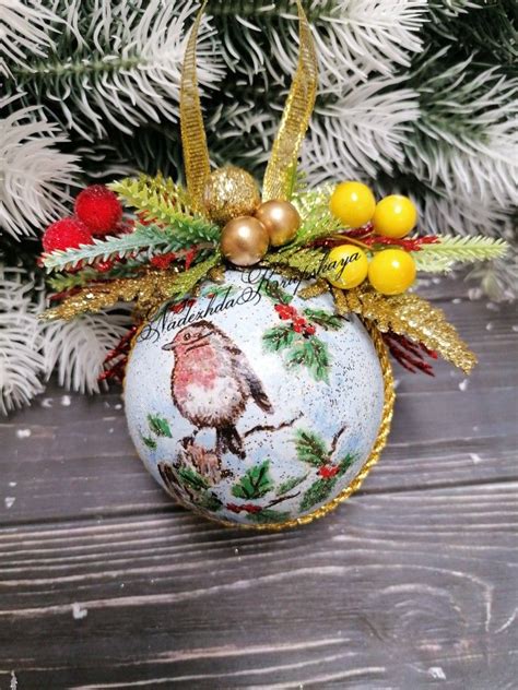 Декупаж шара Игрушка на елку Новогодний шарик Декупаж Ёлки Декор