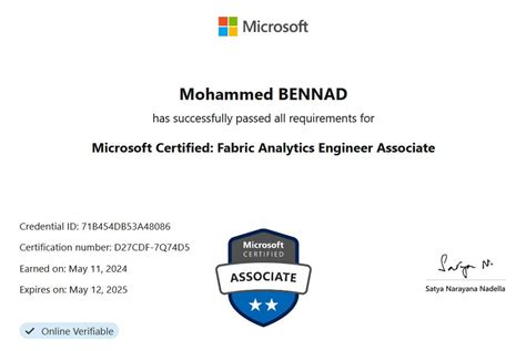 Microsoft Certified Fabric Engineer Mohammed Bennad Posted On The Topic Linkedin