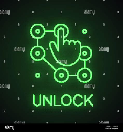 Lock Pattern Neon Light Icon Hand Entering Smartphone Password Security Glowing Sign Vector