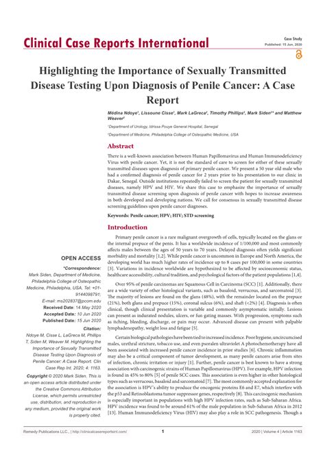 Highlighting The Importance Of Sexually Transmitted Disease Testing Upon Diagnosis Of Penile