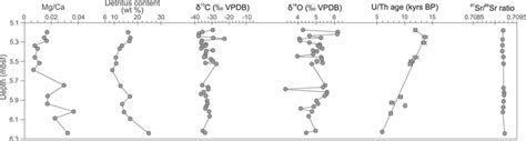 Depth Profile For Mgca Ratios Detritus Contents Wt δ¹³c ‰ Vpdb
