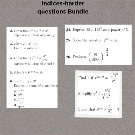 Indices Harder Questions Bundle By Mathamaniacs Tpt