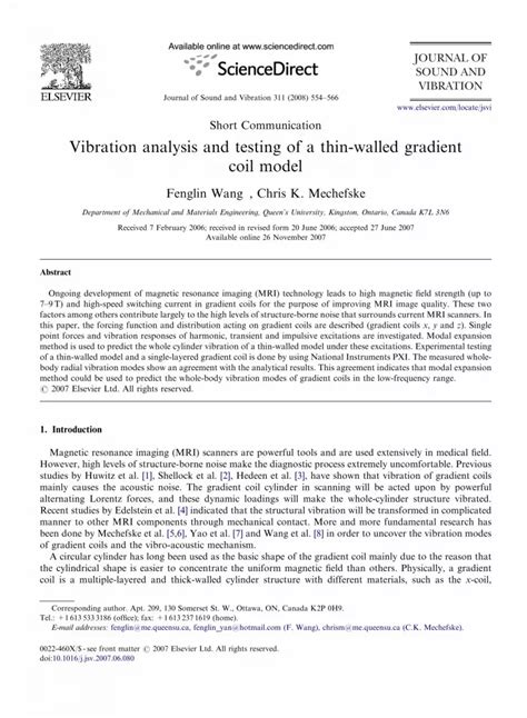 Pdf Vibration Analysis And Testing Of A Thin Walled Gradient Coil