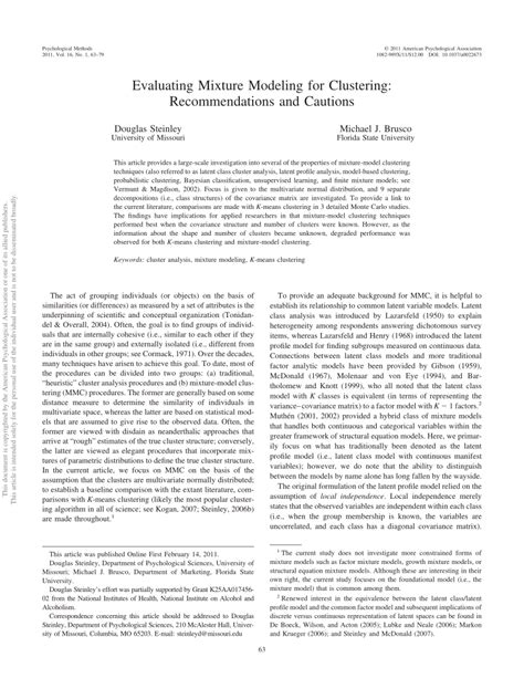 Evaluating Mixture Modeling For Clustering Recommendations And Cautions Request Pdf