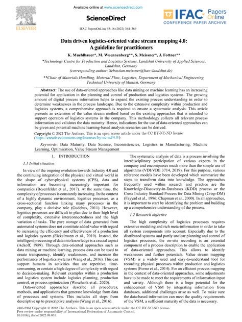 Pdf Data Driven Logistics Oriented Value Stream Mapping 4 0 A Guideline For Practitioners