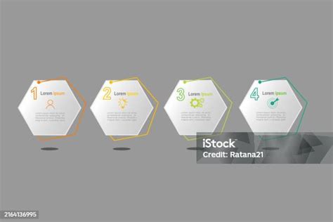 인포그래픽 요소 템플릿 4단계 비즈니스 컨셉 워크플로 레이아웃 다이어그램 연간 보고서 웹 디자인을 위한 흰색 육각형 모양 디자인