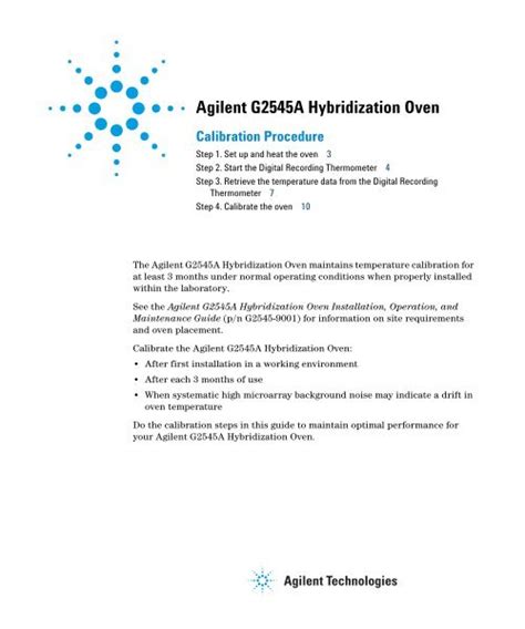 G2545a Hybridization Oven Calibration Procedure Agilent