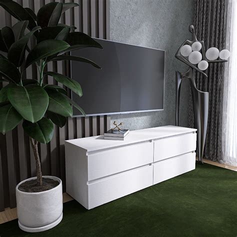 Сучасна тумба під телевізор біла тумба під ТВ з шухлядами без ручок ЛТВ 1400 Лайт Еверест ціна