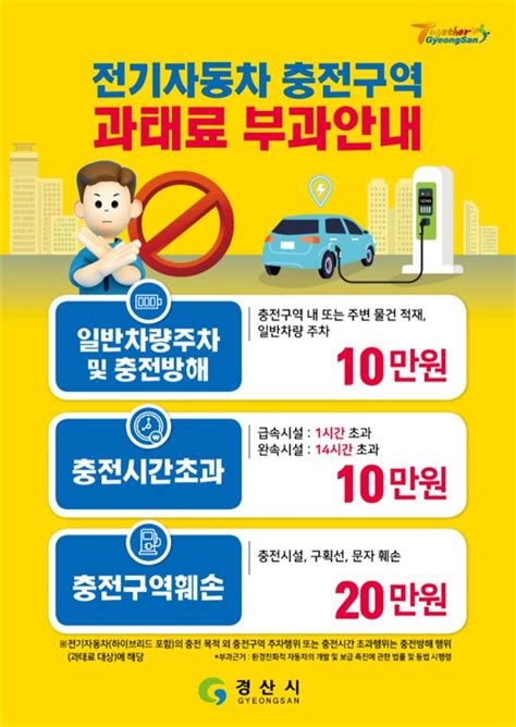 경산시 전기자동차 충전구역 과태료 부과 안내 과태료 부과 기준 전기차 충전구역 및