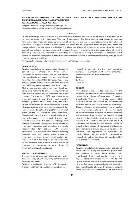 Pdf Neck Isometric Exercises For Cervical Spondylosis Can Cause Compression To Nerve Roots And
