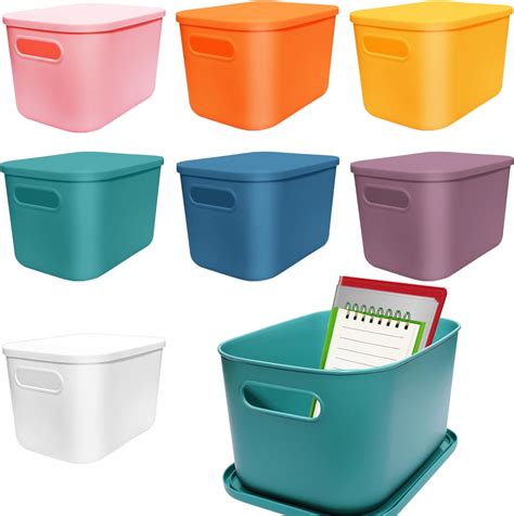 Thyle 12 Pack Plastic Storage Bins With Lids And Handles Colorful Stackable Desktop