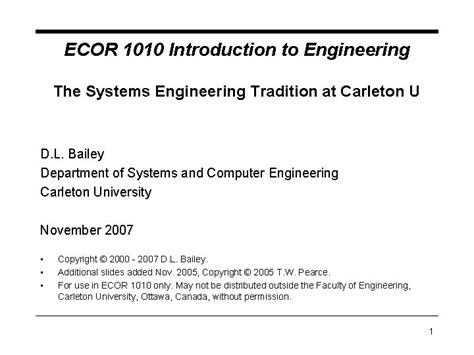 Ecor 1010 Introduction To Engineering The Systems Engineering