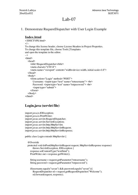Demonstrate Request Dispatcher With User Login Example Nemish Lathiya