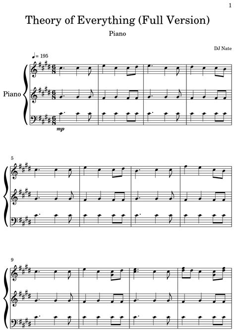 Theory Of Everything Full Version Sheet Music For Piano