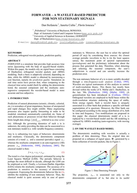 Pdf Forwaver A Wavelet Based Predictor For Non Stationary Signals
