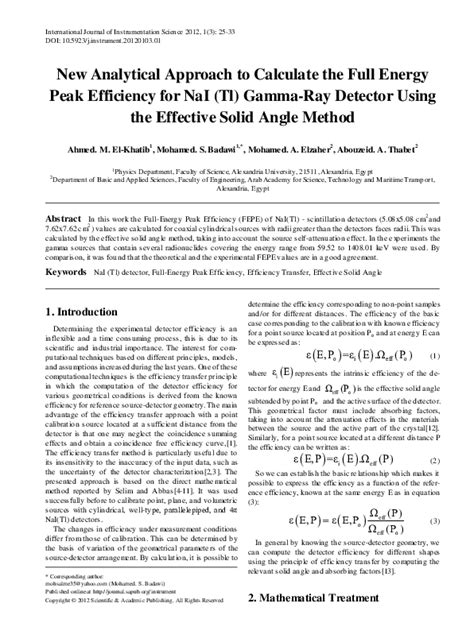 Pdf New Analytical Approach To Calculate The Full Energy Peak