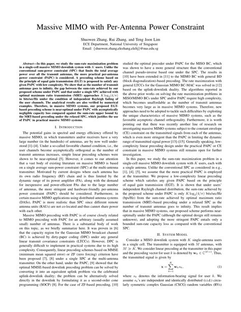 Pdf Massive Mimo With Per Antenna Power Constraint
