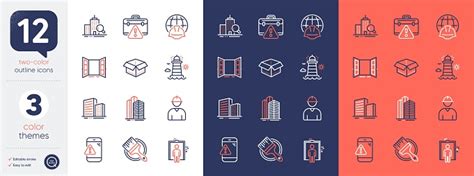 글로벌 엔지니어링 경고 메시지 및 엘리베이터 라인 아이콘 세트 디자인을 위해 벡터 아이콘에 대한 스톡 벡터 아트 및 기타 이미지 아이콘 외형선 건축물 Istock