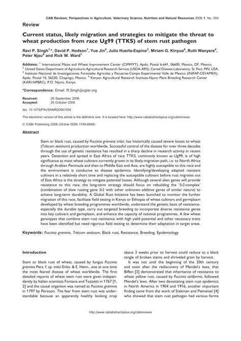 Pdf Current Status Likely Migration And Strategies To Mitigate The Threat To Wheat Production
