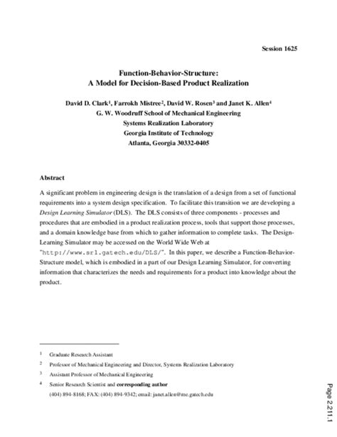 Pdf Function Behavior Structure Model For Dls