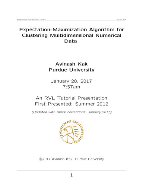 Pdf Expectation Maximization Algorithm For Clustering