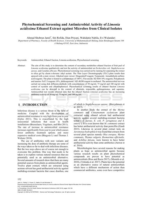 Pdf Phytochemical Screening And Antimicrobial Activity Of Limonia