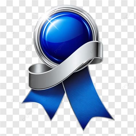 Una Medalla Azul Brillante Con Cinta Plateada Que Simboliza El Logro O