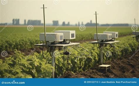 Precision Agriculture Technology With Solar Powered Sensors In Field Stock Illustration