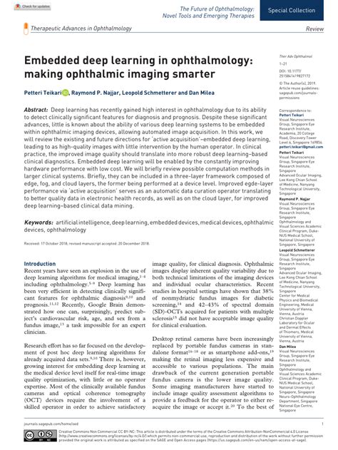 Pdf Embedded Deep Learning In Ophthalmology Making Ophthalmic Imaging Smarter