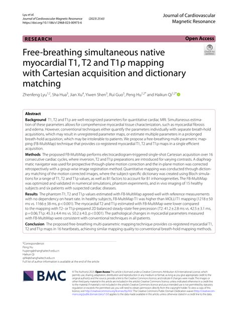 Pdf Free Breathing Simultaneous Native Myocardial T1 T2 And T1ρ