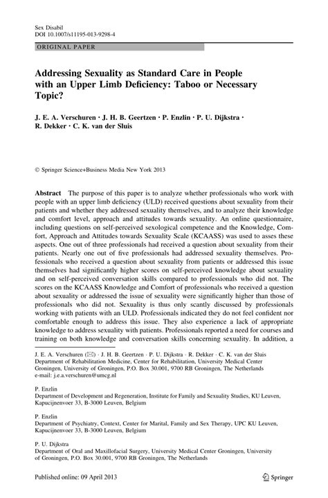 Pdf Addressing Sexuality As Standard Care In People With An Upper