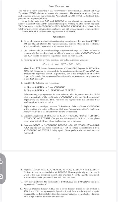 Solved You Will Use A Subset Consisting Of 500 Observations