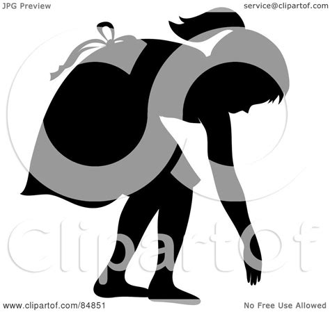 Royalty Free Rf Clipart Illustration Of A Silhouetted Girl Bending Over To Pick Up A Seashell