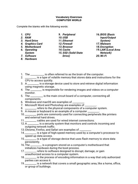 Vocabulary Computer World Pdf Computer Data Storage Computer Hardware